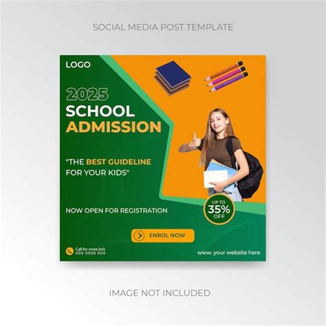 학교 입학 소셜 미디어 게시물 및 인스타그램 게시물 템플릿 프리미엄 벡터