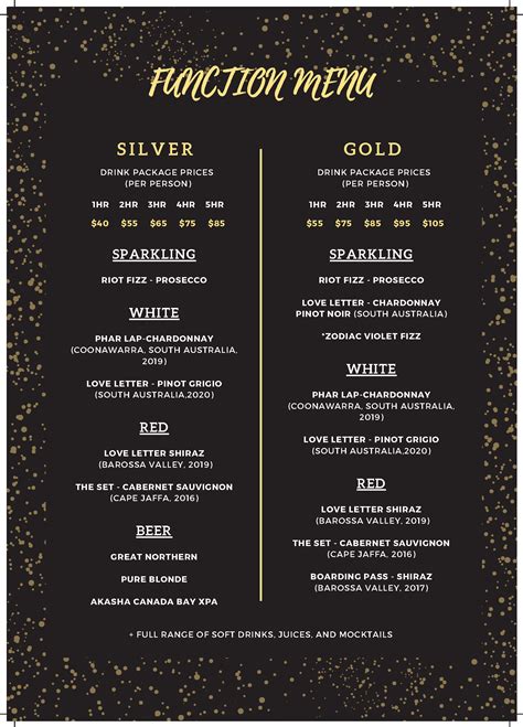 Function Menu Zodiac Restaurant Bar