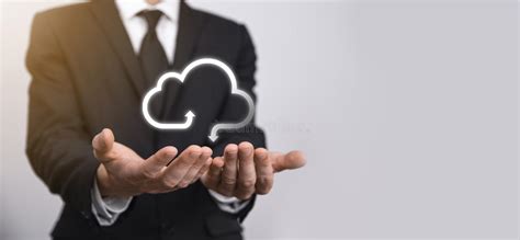 Business Woman Holding Icon Cloud Computing Network And Icon Connection Data Information In Hand