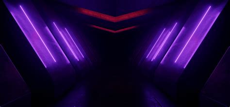 미래 공상 과학 외계인 우주선 삼각형 사이버 모던 네온 레이저 전기 바이올렛 레드 라이트 차고 주차 터널 복도 지하 아스팔트 콘크리트 창고 룸 3d 렌더링 0명에 대한 스톡