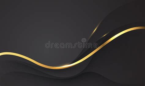 Abstract Gold Line Ribbon Curve Overlap On Black Fabric Wave Design