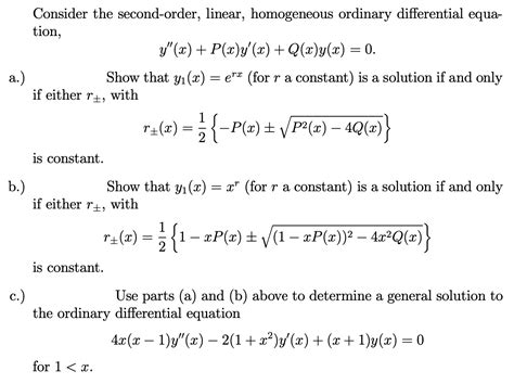 Ordinary Differential Equation Consider The Second Order Linear