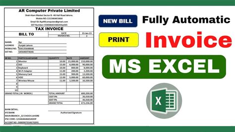 Fully Automatic Invoice Format In Microsoft Excel Billing Work In Computer Ar Computer Guide