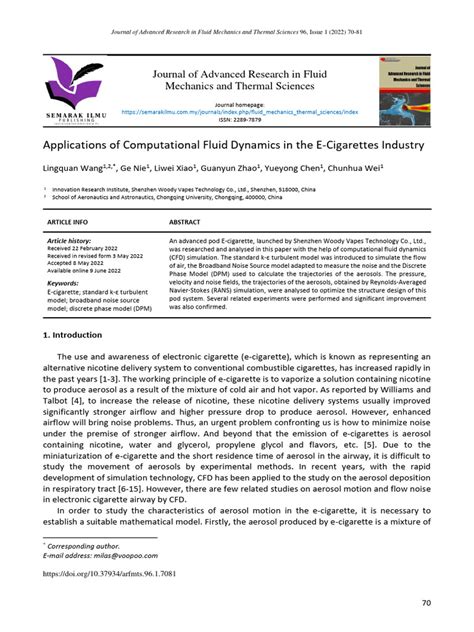 2022 applications of computational fluid dynamics in the e cigarettes