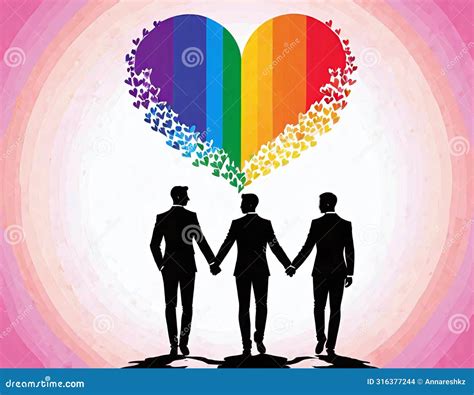 Illustration Of A Polygamous Same Sex Relationship Three Guys Ai Generated Stock Illustration