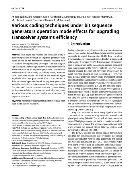 Pdf Various Coding Techniques Under Bit Sequence Generators Operation