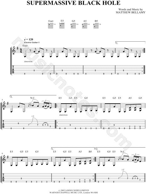 Muse Supermassive Black Hole Guitar Tab In G Major Download And Print