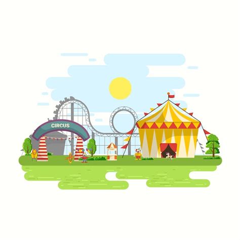 스톡 일러스트 바람 빠진 타이어 디자인 서커스 와 사육제 기치 헤더 포스터 배경 프리미엄 벡터