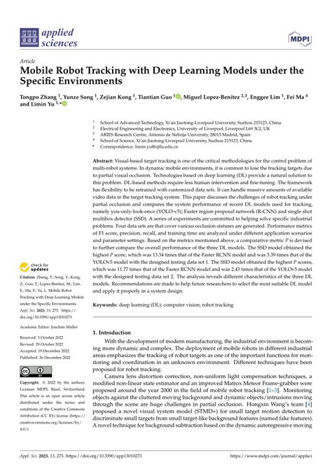 PDF Mobile Robot Tracking With Deep Learning Models Under The Specific Environments