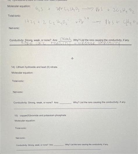 Solved Molecular Equation Total Ionic Net Ionic