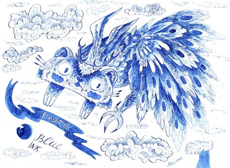Peacock Cat In Blue Ink Ink Drawing By Anna Onikiienko Artfinder