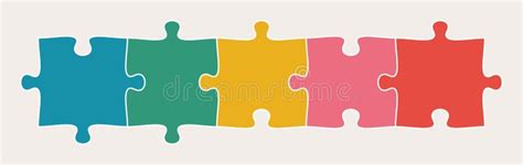 Five Connected Jigsaw Puzzle Parts Line Infographic Template With