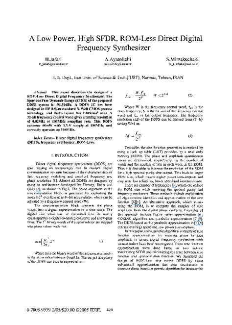 Pdf A Low Power High Sfdr Rom Less Direct Digital Frequency Synthesizer