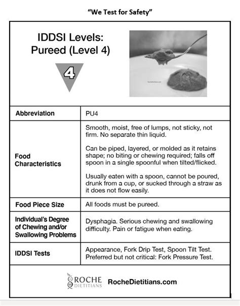 Download A Free Printable Chart On Iddsi Pureed Level 4 — Roche Dietitians