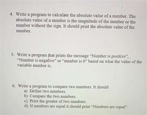 Solved Write A Program To Calculate The Absolute Value Of Chegg Com