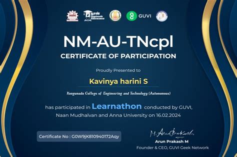 Kavinya Harini S On Linkedin Learnathon Guvi Naanmudhalvan Annauniversity Python Ai