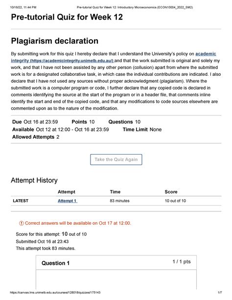 Pre Tutorial Quiz For Week Introductory Microeconomics ECON SM Pre Tutorial