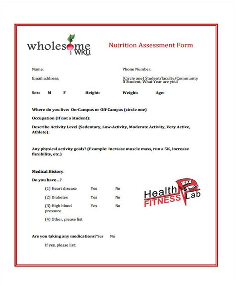 Free 10 Nutrition Assessment Forms In Pdf Ms Word