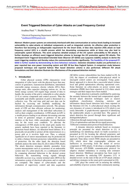 pdf event triggered detection of cyber attacks on load frequency control