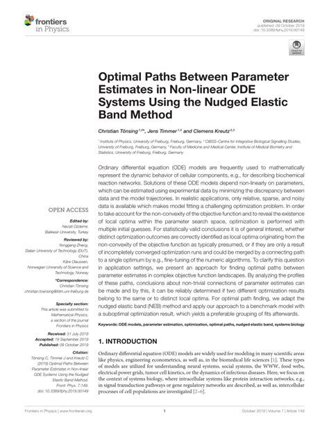 pdf optimal paths between parameter estimates in non linear ode