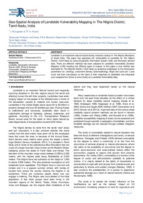 Pdf Geo Spatial Analysis Of Landslide Vulnerability Mapping In The Nilgiris District Tamil