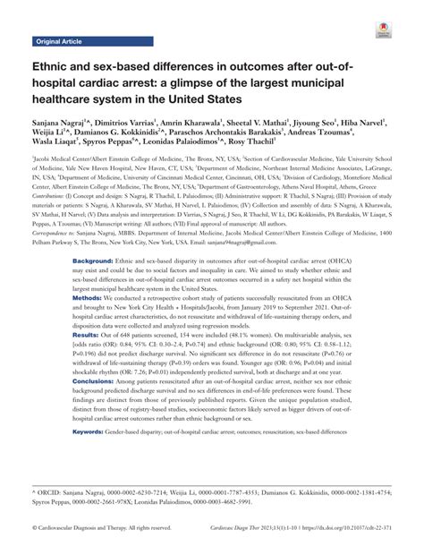 Pdf Ethnic And Sex Based Differences In Outcomes After Out Of