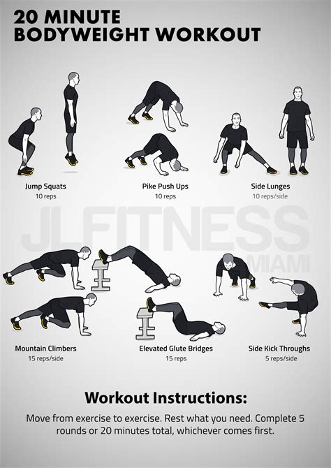 20 Minute Bodyweight Workout Jlfitnessmiami Easy To Follow Visual