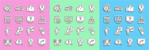 선 그래프 일정 차트 헤드 헌팅 계층 조직도 손 모양 이력서 및 물음표 아이콘을 설정합니다 벡터 개념에 대한 스톡 벡터 아트 및