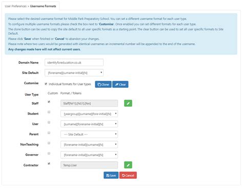 Setting Username Formats