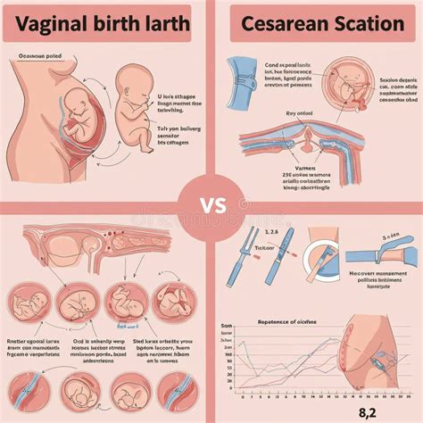 The Illustration Contrasts Vaginal Birth And Cesarean Section On The