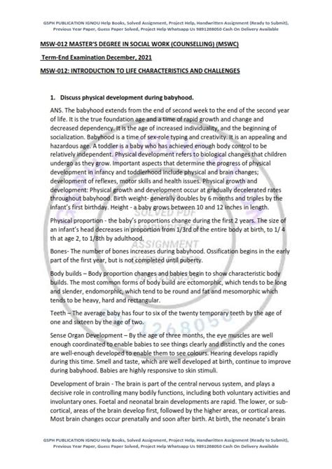 IGNOU MSW Previous Year Solved Question Paper Dec English Medium IGNOU Solved