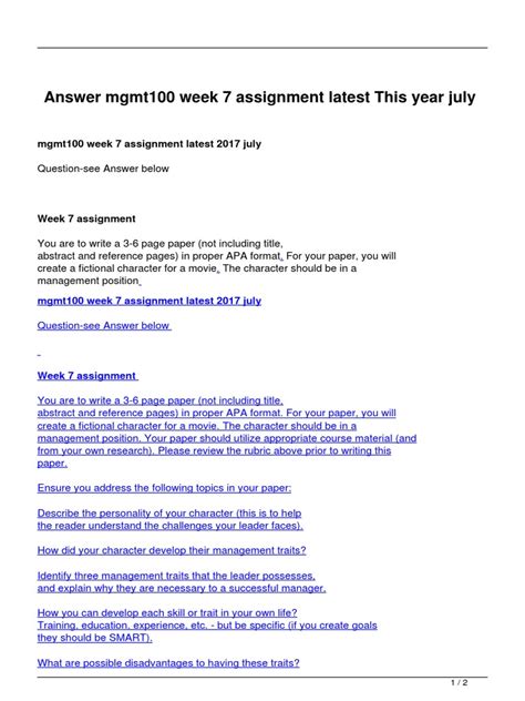 Mgmt100 Week 7 Assignment Guide Pdf Apa Style Communication