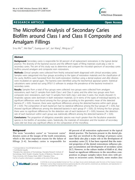 Pdf The Microfloral Analysis Of Secondary Caries Biofilm Around Class I And Class Ii Composite