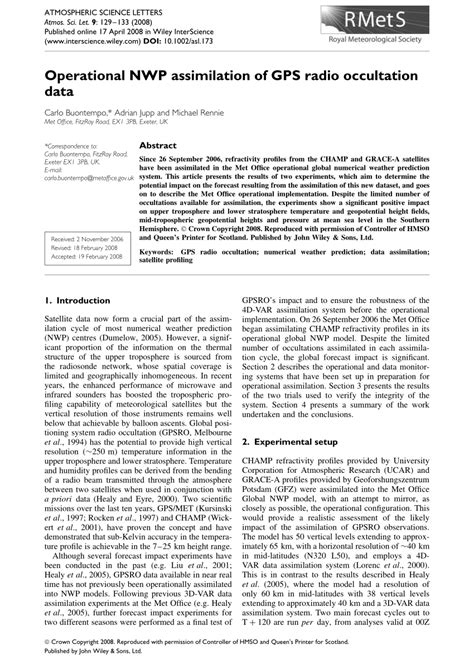 Pdf Operational Nwp Assimilation Of Gps Radio Occultation Data