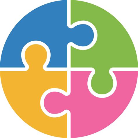 Four Interlocking Puzzle Pieces Forming A Circle In Blue Green Yellow