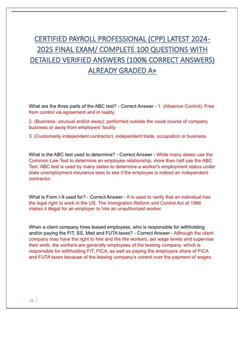 CERTIFIED PAYROLL PROFESSIONAL CPP LATEST FINAL EXAM COMPLETE QUESTIONS WITH DETAILED