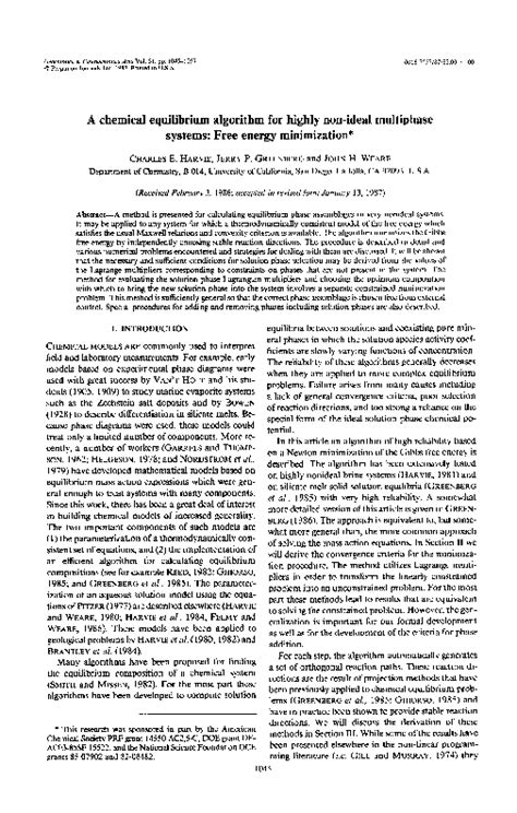 Pdf A Chemical Equilibrium Algorithm For Highly Non Ideal Multiphase Systems Free Energy