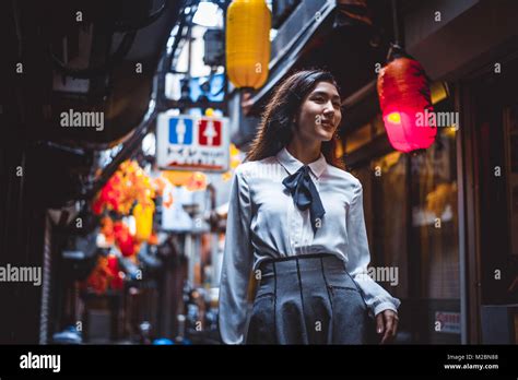 Beautiful Japanese Girl Walking In Tokyo Concept About Teenagers And