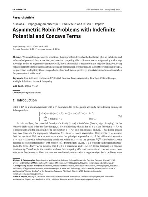 Pdf Asymmetric Robin Problems With Indefinite Potential And Concave Terms