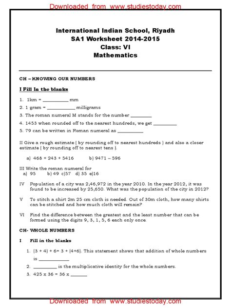 cbse class 6 maths worksheet 1 0 pdf circle geometric shapes