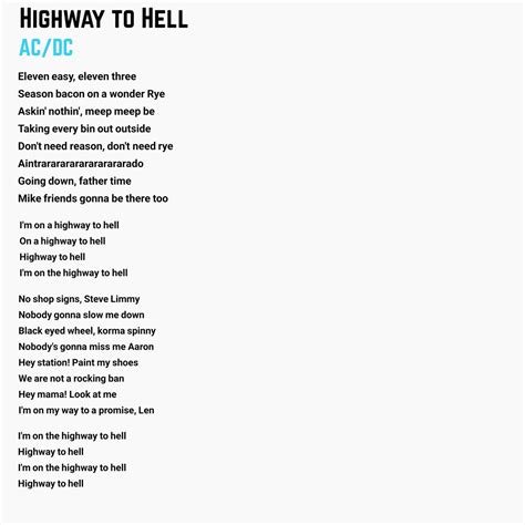 Highway To Hell Lyrics