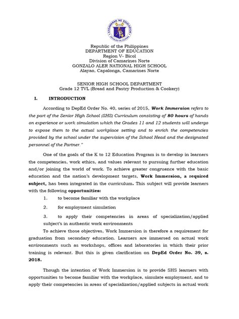 Narrative Report On Work Immersion Pdf Curriculum Learning