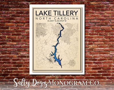 Wall Art Map Print Lake Tillery Nc Etsy