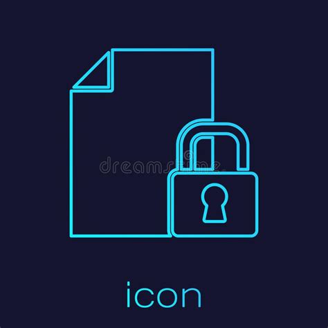Turquoise Line Document And Lock Icon Isolated On Blue Background File Format And Padlock Stock