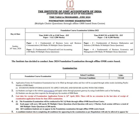Icmai Cma Foundation June 2024 Exam Date Announced Bcc Gurgaon