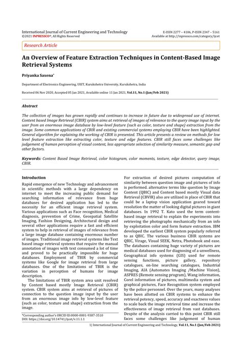 Pdf An Overview Of Feature Extraction Techniques In Content Based