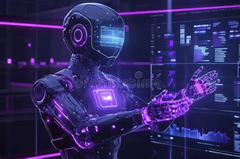 Digital Guardian Robot Protecting Data Streams With Holographic Cybersecurity Visuals Stock