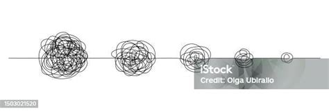 복잡한 혼돈에서 단순함으로가는 길의 연속적인 선 그리기 단순한 선형 스타일의 문제 해결 및 비즈니스 솔루션의 개념 편집 가능한 획 낙서 벡터 그림 개념에 대한 스톡 벡터