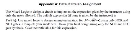 Solved Appendix A Default Prelab Assignment Use Mixed Logic Chegg