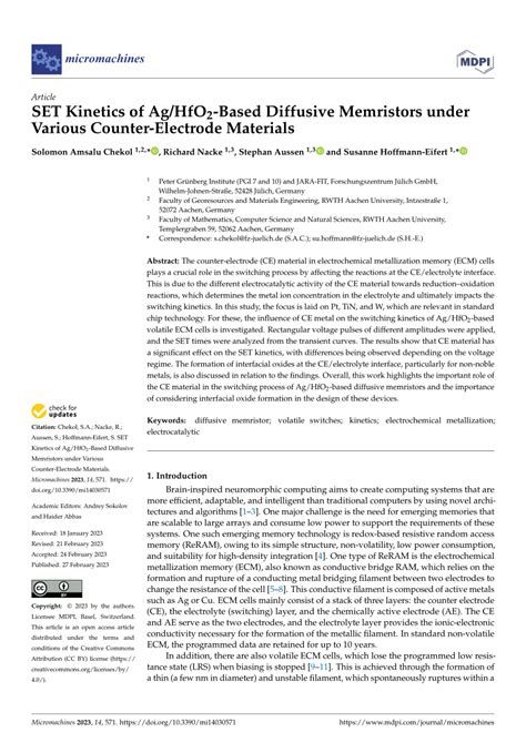 Pdf Set Kinetics Of Aghfo2 Based Diffusive Memristors Under Various